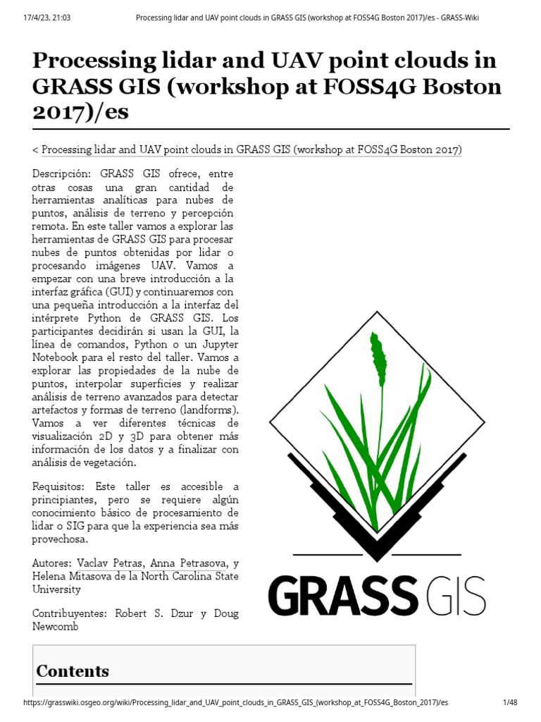 Processing Lidar and UAV Point Clouds in GRASS GIS (Workshop at FOSS4G Boston 2017) - Es - GRASS ...