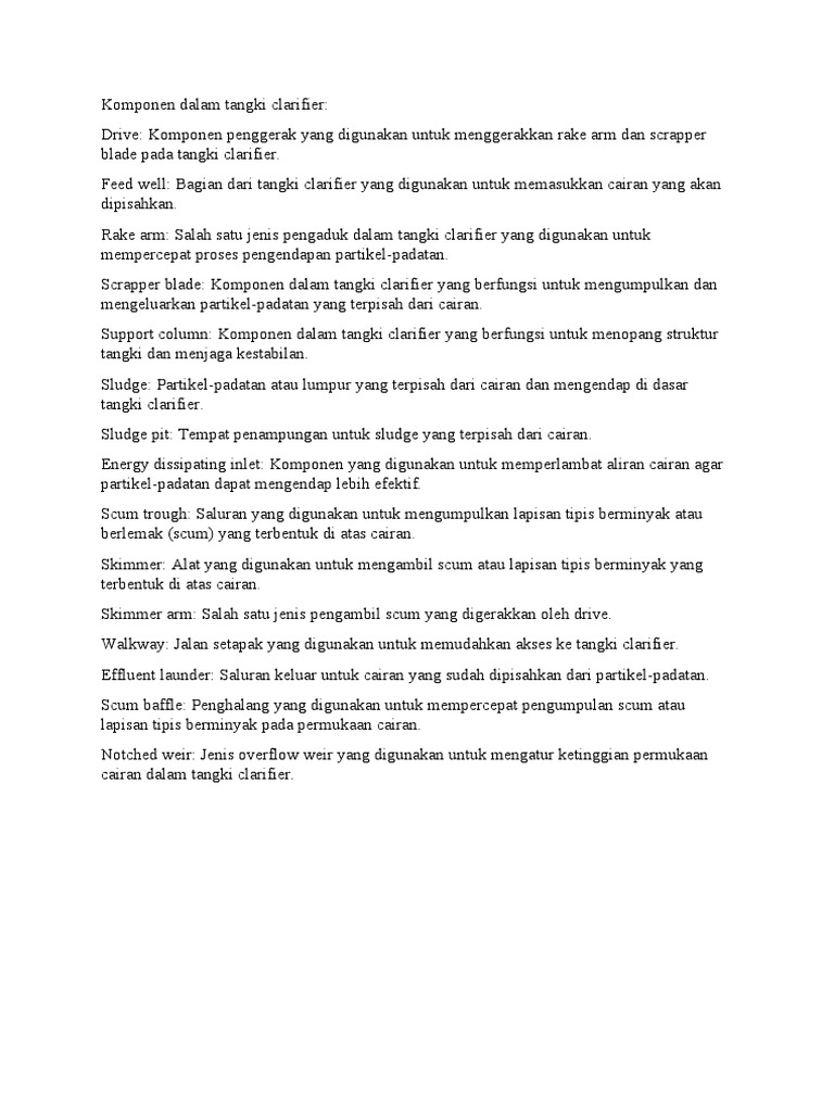 Komponen Dalam Tangki Clarifier | PDF