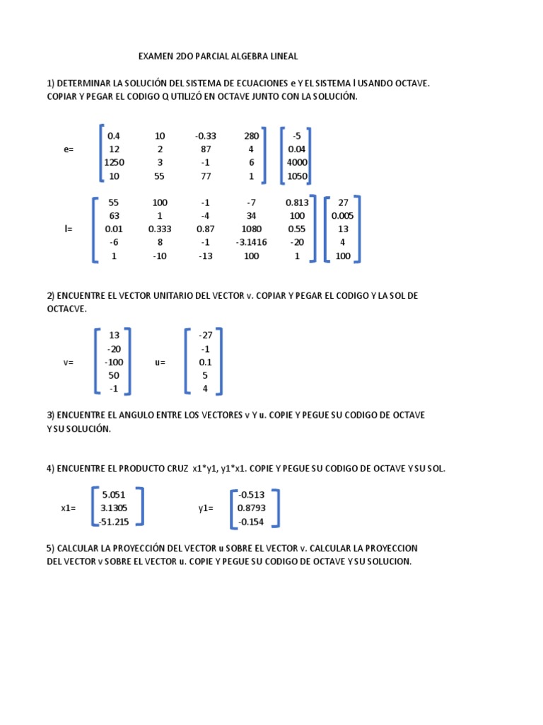 Examen 2do Parcial Algebra Lineal | PDF