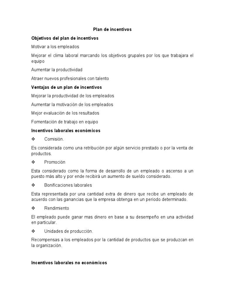 Plan de Incentivos | PDF