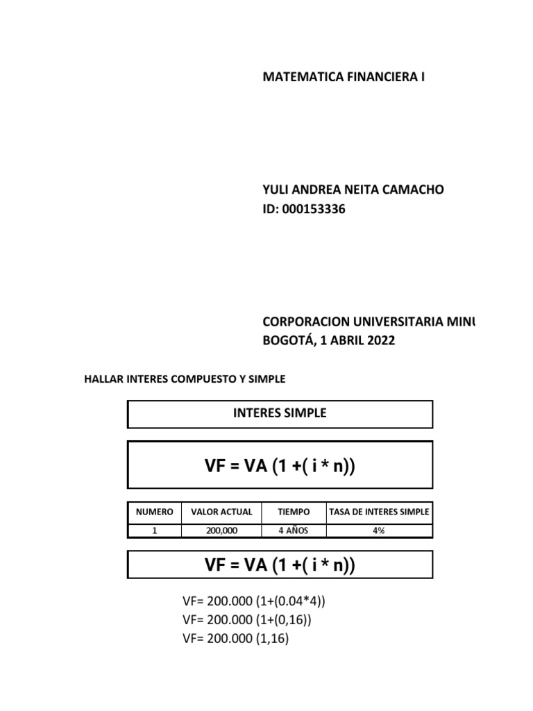 Matematica Financiera Activ 1 | PDF | Métodos matemáticos y ...
