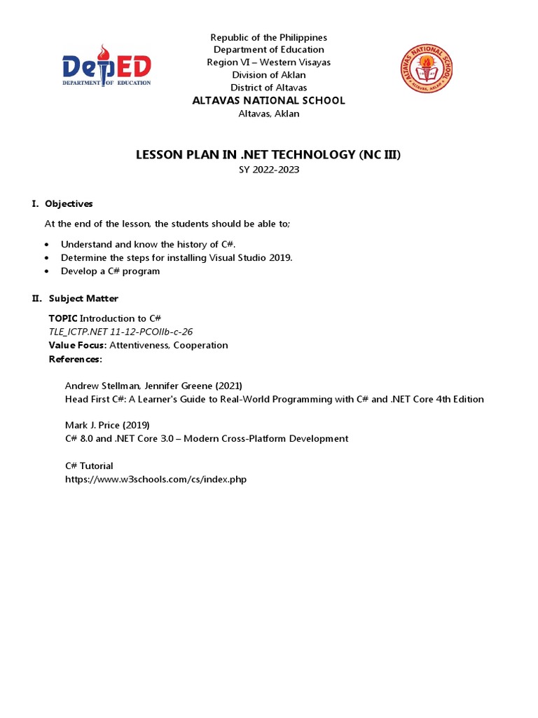 Lesson Plan | Download Free PDF | C Sharp (Programming Language) | Computer Program