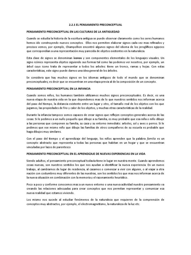 El Pensamiento Preconceptual | PDF | Pensamiento | Aprendizaje