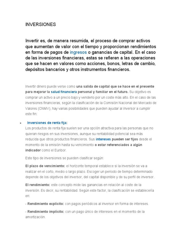INVERSIONES | PDF | Inversiones | Compartir (Finanzas)