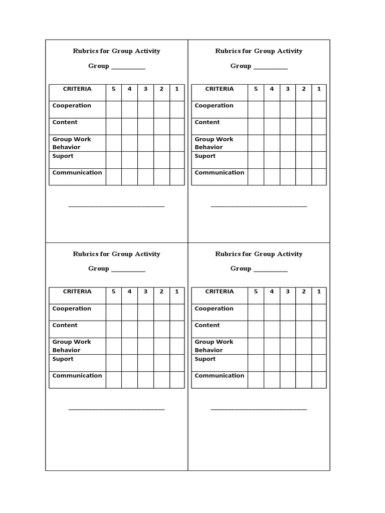 Rubrics For Group Activity | PDF