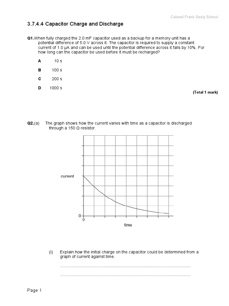 3.7.4.4 Capacitor Charge and Discharge | PDF | Capacitor | Electrical ...