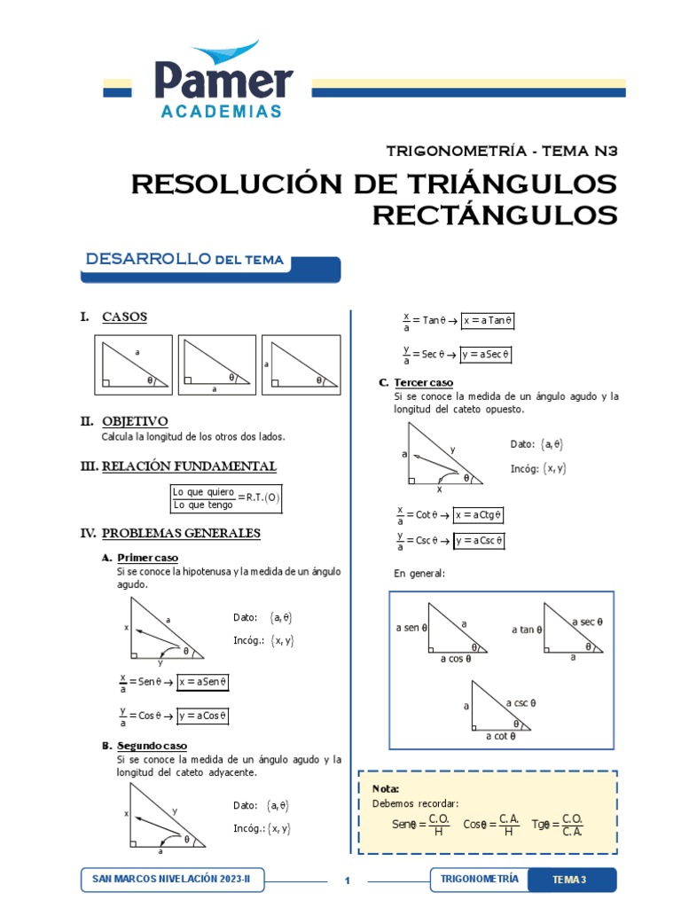 T - N3 - Resolución de Triángulos Rectángulos | PDF | Triángulo | Matemática Elemental