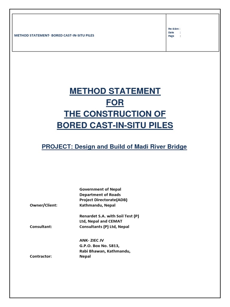 Bored Cast-In-Situ Piles Method Statement | PDF | Deep Foundation | Soil