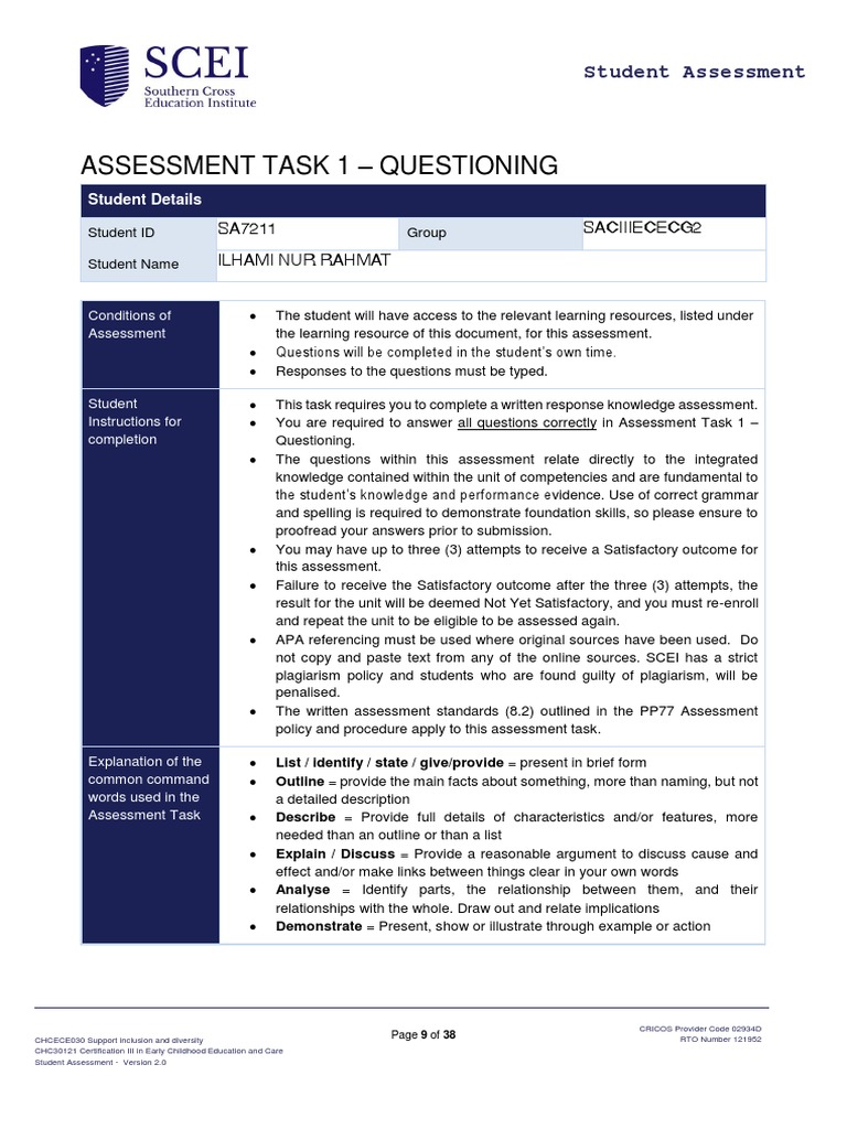 CHCECE030 - Student Assessment Task 1 - Questioning | PDF | Ramadan ...
