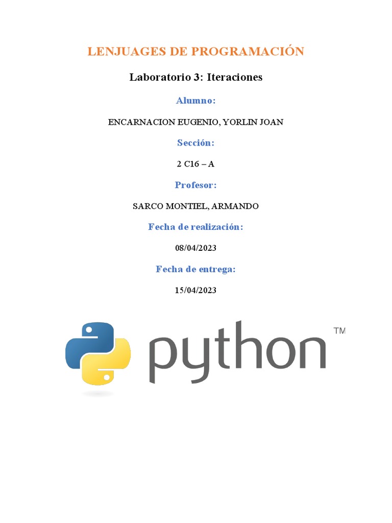Lenjuages de Programación: Laboratorio 3: Iteraciones | PDF | Python (lenguaje de programación ...