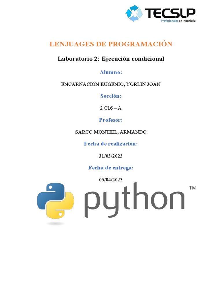 Lenjuages de Programación: Laboratorio 2: Ejecución Condicional | PDF ...