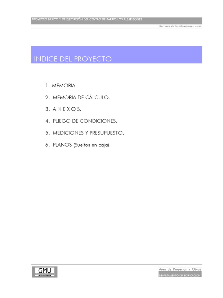 Indice Del Proyecto | PDF | Fundación (Ingeniería) | Hormigón