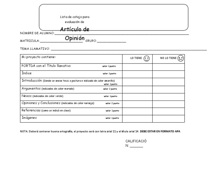 Lista de Cotejo Articulo de Opinion | PDF