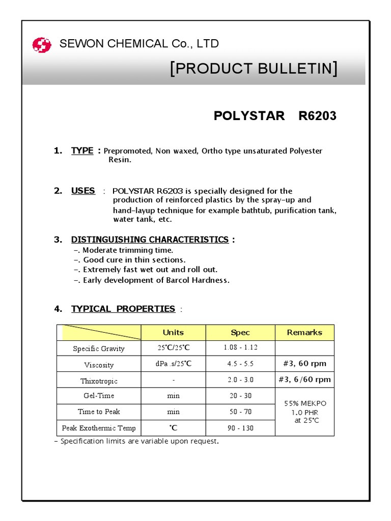 Fast-curing polyester resin for bathtubs and water tanks | PDF