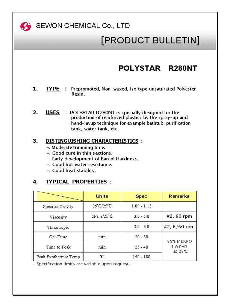 R280NT TDS (General Purpose Iso Resin) | PDF