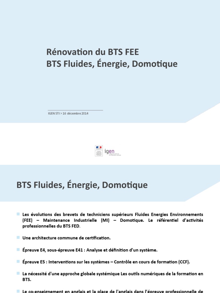 Rénovation Du BTS FEE BTS Fluides, Énergie, Domotique: IGEN STI 16 ...
