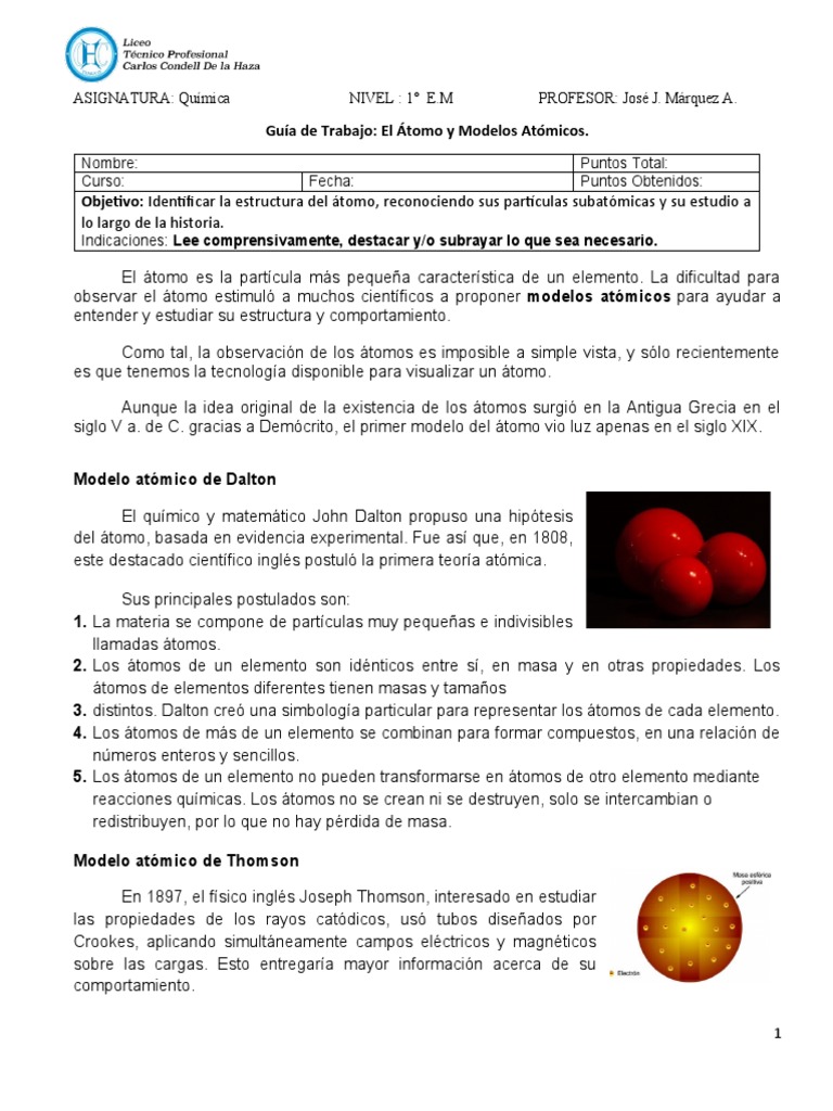 Unidad 0 Guia 1 Quimica 1 Medio Pdf átomos Núcleo Atómico