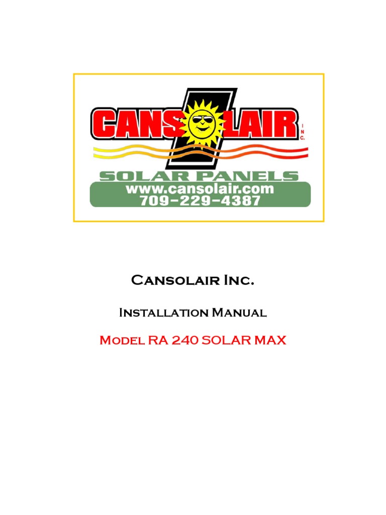CanSolAIr Solar Heater Install Instr. | PDF | Duct (Flow) | Thermostat