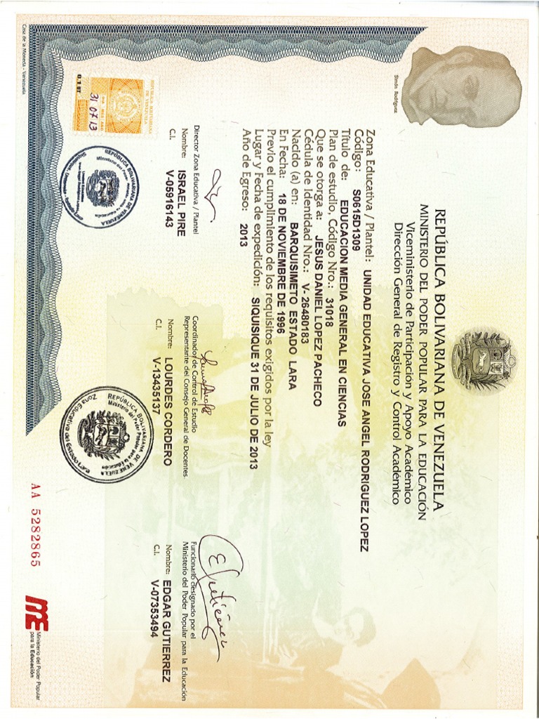 Título Bachiller Venezolano | PDF