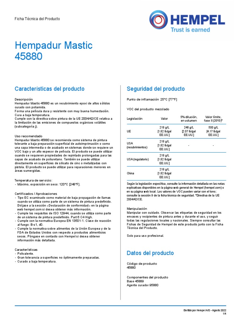 Hempadur Mastic 45880 | PDF | Aluminio | Humedad relativa