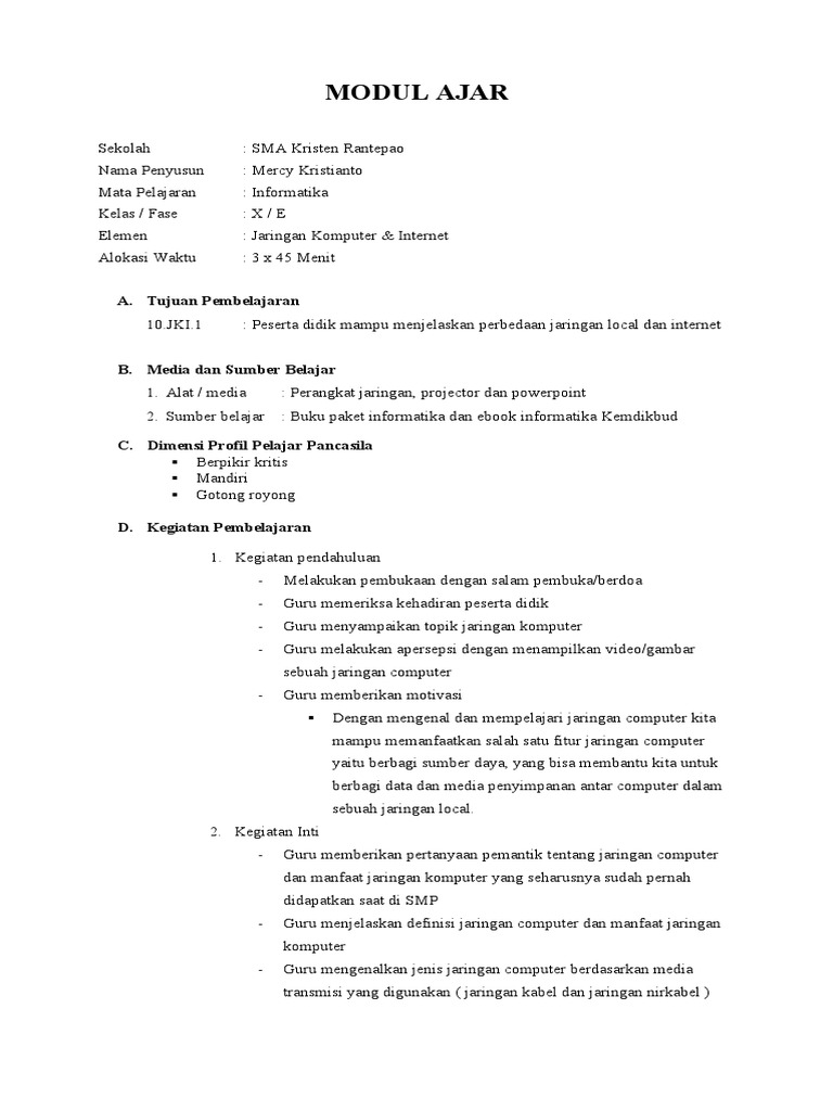 Modul Ajar Informatika - Jki - 1 (Cetak) | PDF | Komputer