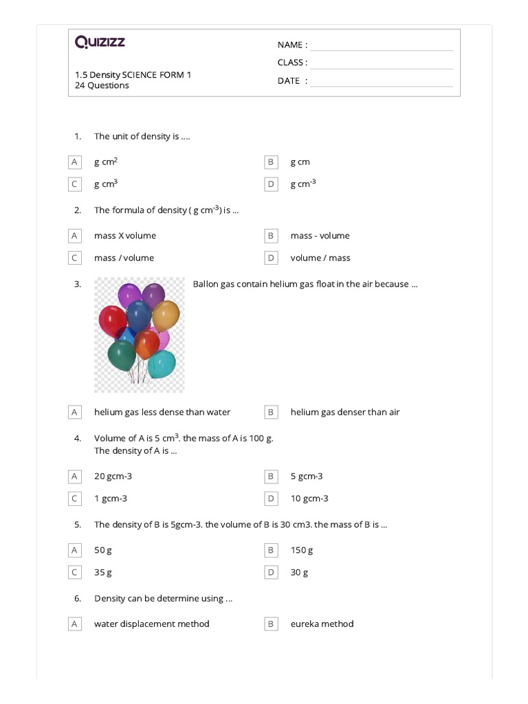 1.5 Density SCIENCE FORM 1SET11 | PDF