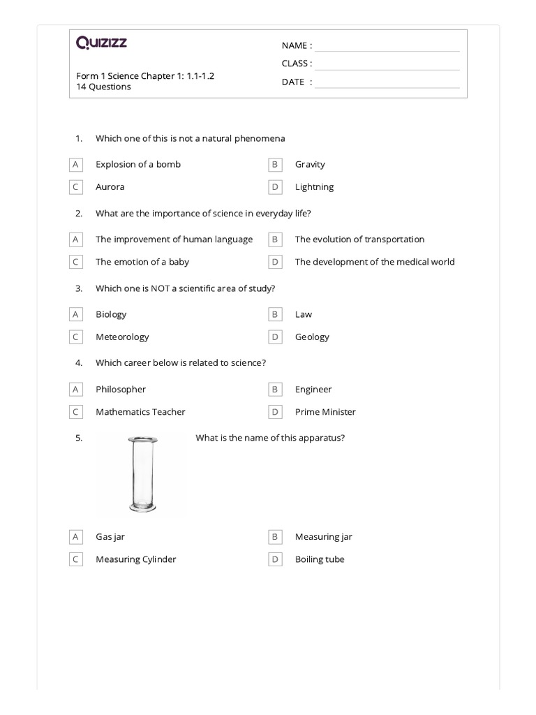 Form 1 Science Chapter 1 Quiz | PDF