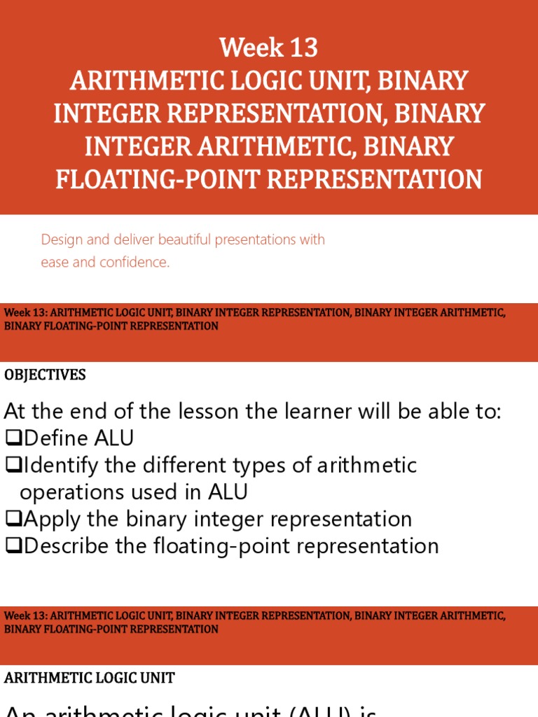 W13 Arithmetic Logic Unit Binary Integer Representation Binary Integer ... W13 Arithmetic Logic Unit Binary Integer Representation Binary Integer ...