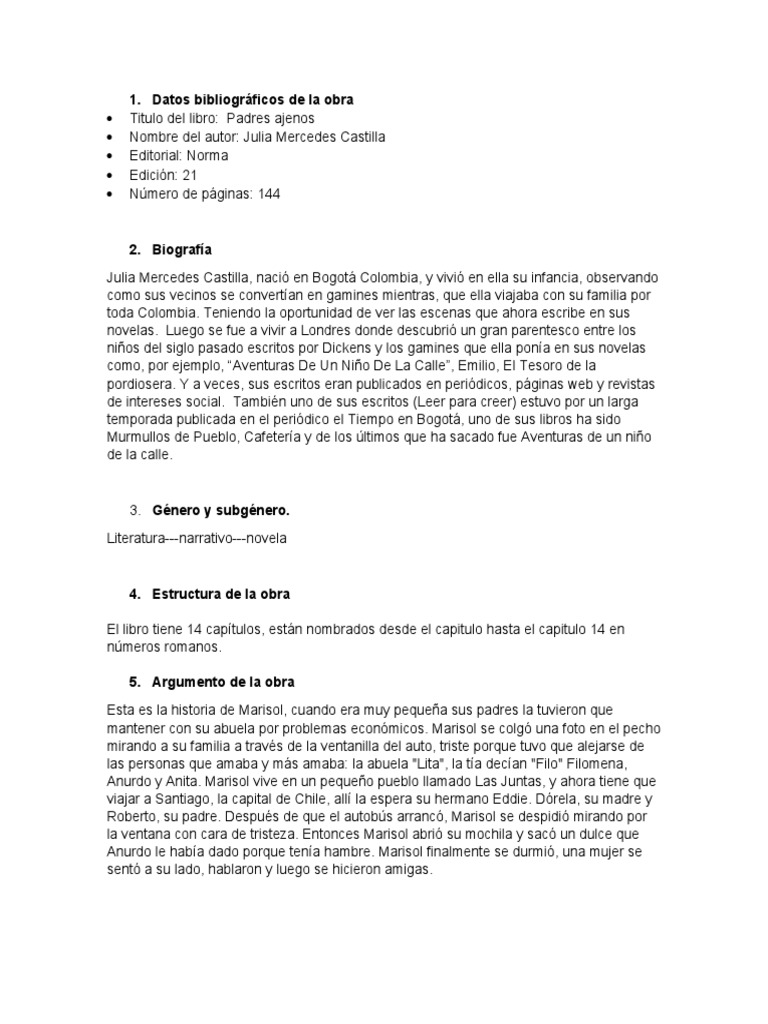 Reseña de la novela Padres ajenos de Julia Mercedes Castilla | PDF