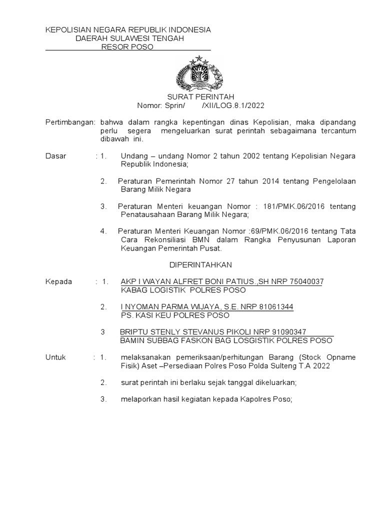 Surat Perintah Stock Opname | PDF | Hukum