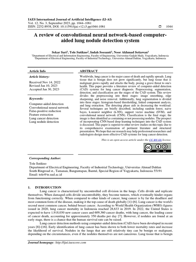 A Review Of Convolutional Neural Network Based Computer Aided Lung Nodule Detection System Pdf