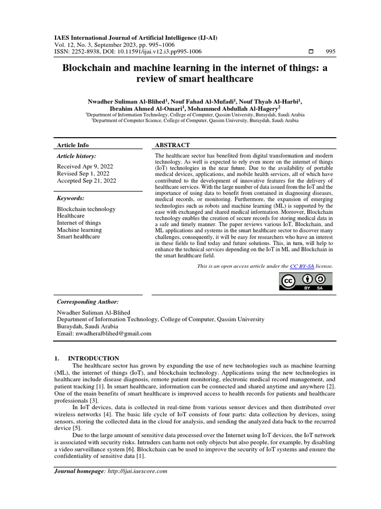 Blockchain and Machine Learning in The Internet of Things: A Review of Smart Healthcare | PDF ...