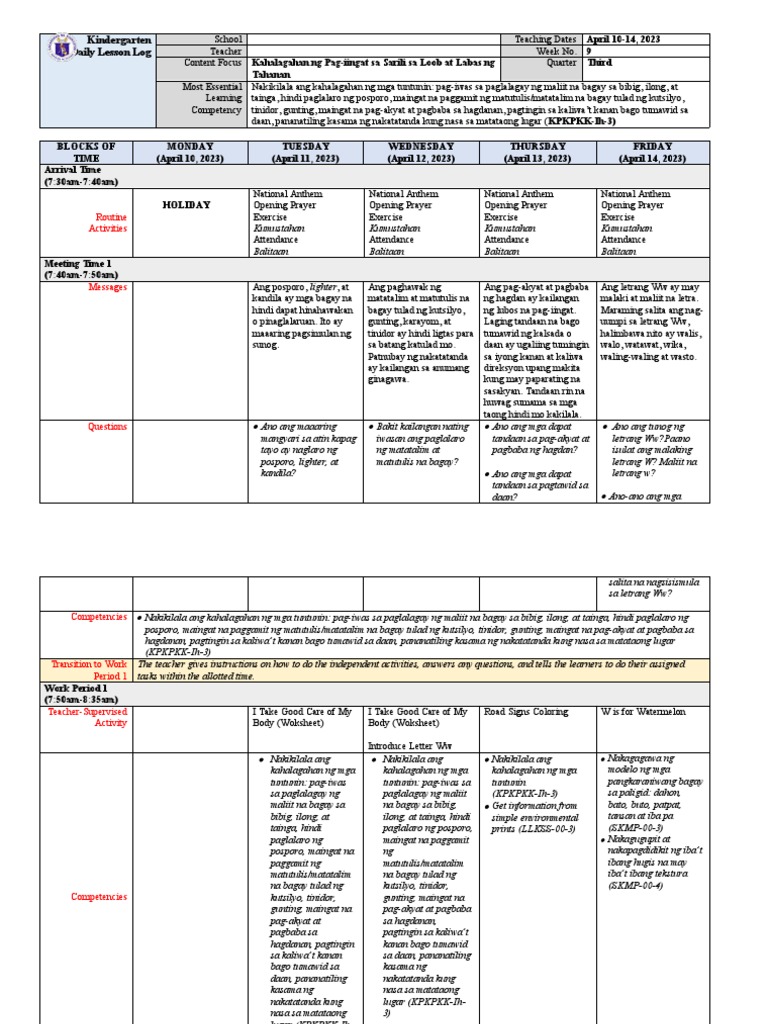 Kindergarten-DLL-Q3-Week 8 | PDF