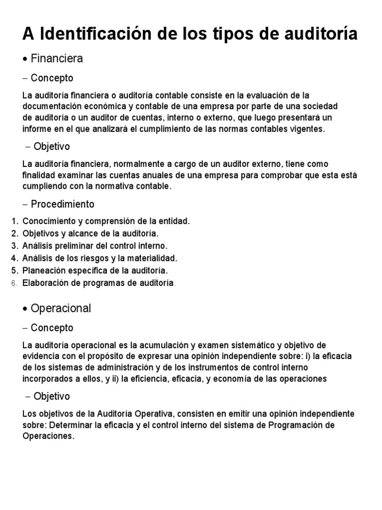 Tipos de Auditoría y Procedimientos | PDF | Auditoría | Business