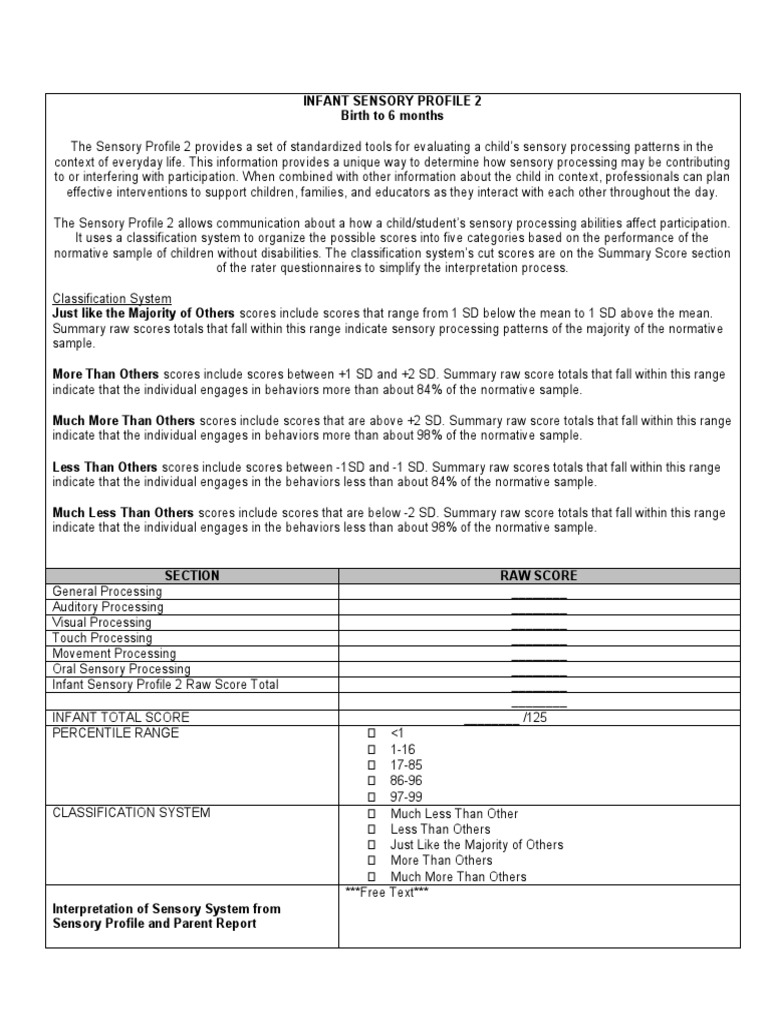 Infant Sensory Profile 2 Epic Template | PDF | Behavior | Neuroscience