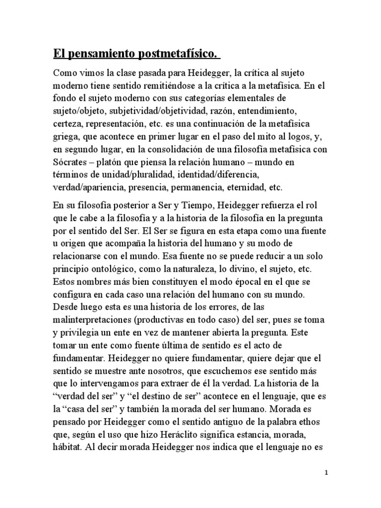 El Pensamiento Postmetafísico | PDF | Metafísica | Jürgen Habermas