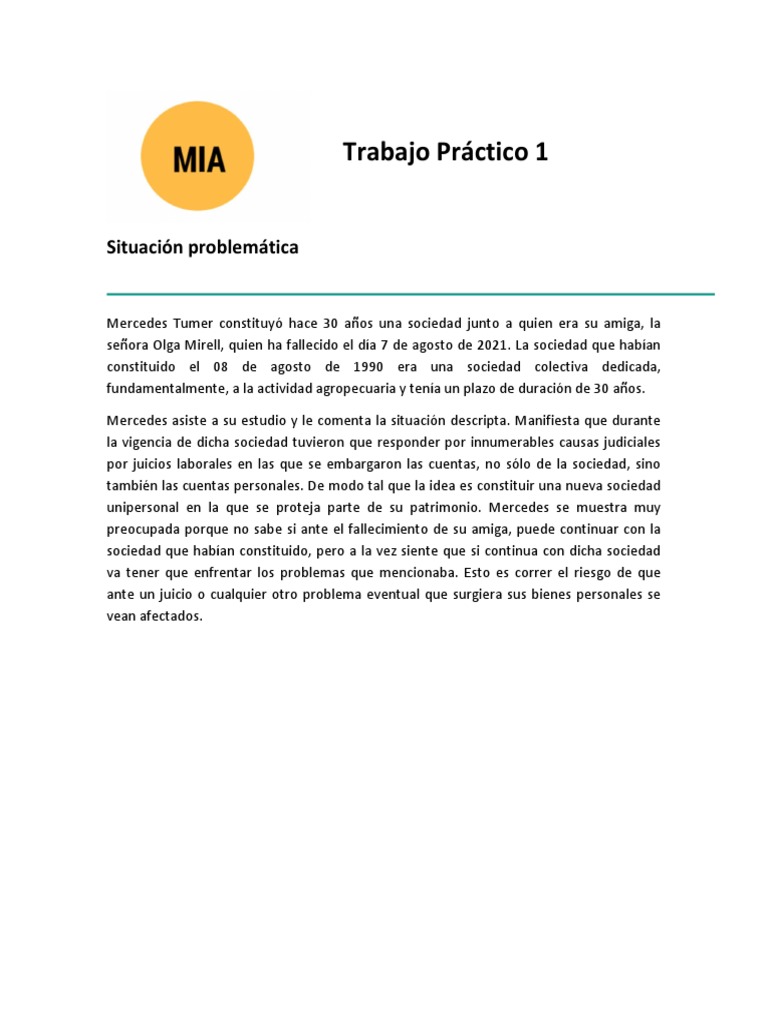 TP1 Persona Jurídica - Situación Problemática | PDF | Derecho
