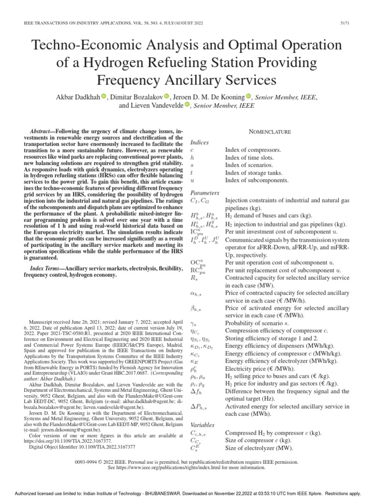 Techno-Economic Analysis and Optimal Operation of A Hydrogen Refueling Station Providing ...