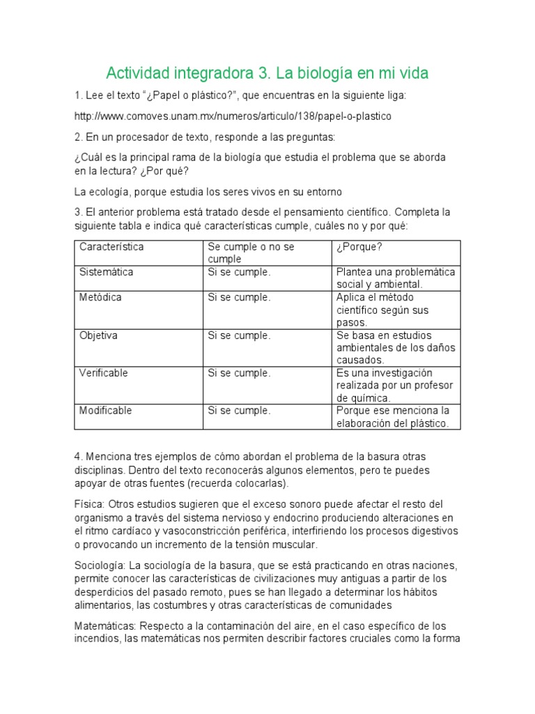 Actividad Integradora 3. La Biología en Mi Vida | PDF | Contaminación | Residuos
