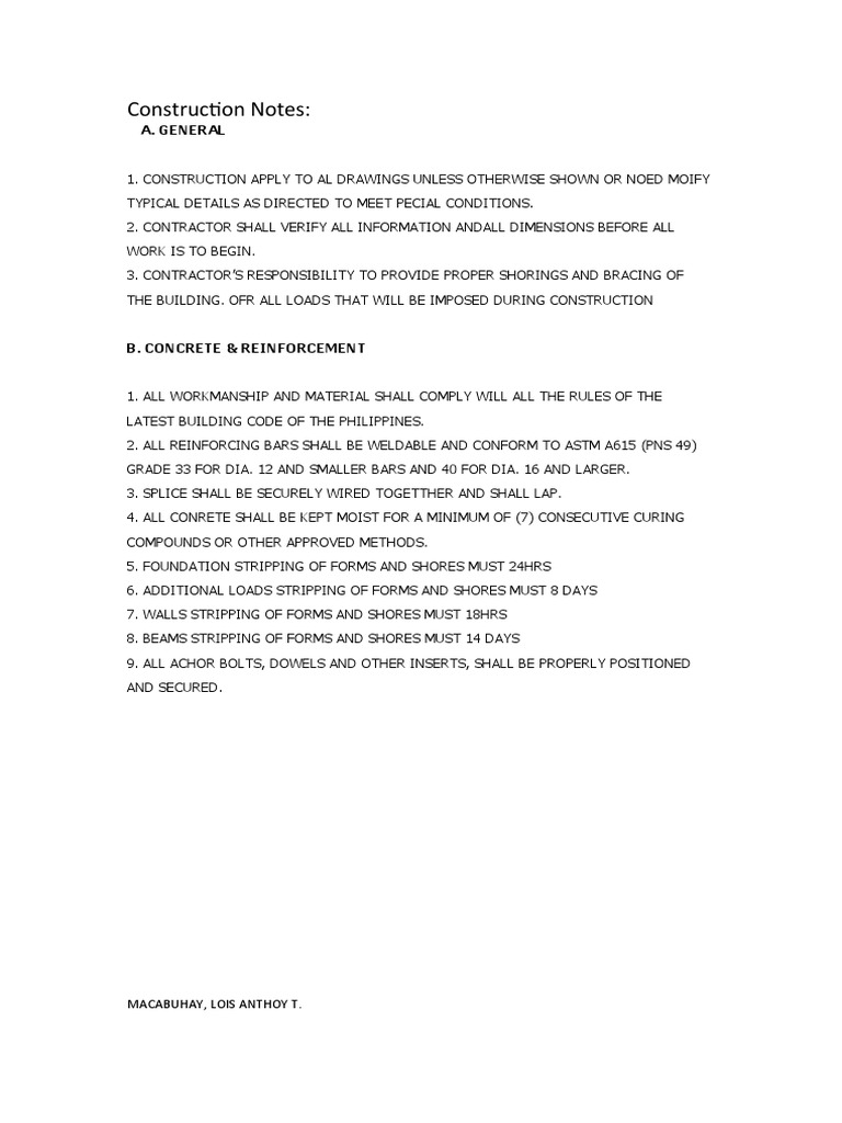 Construction Notes | PDF