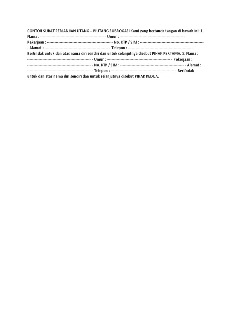Contoh Surat Perjanjian Utang Piutang | PDF