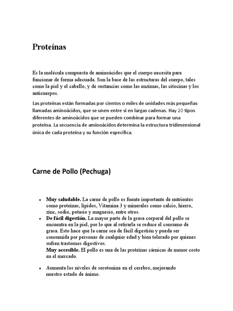 Proteínas: Carne de Pollo (Pechuga) | PDF | Proteínas | Nutrición