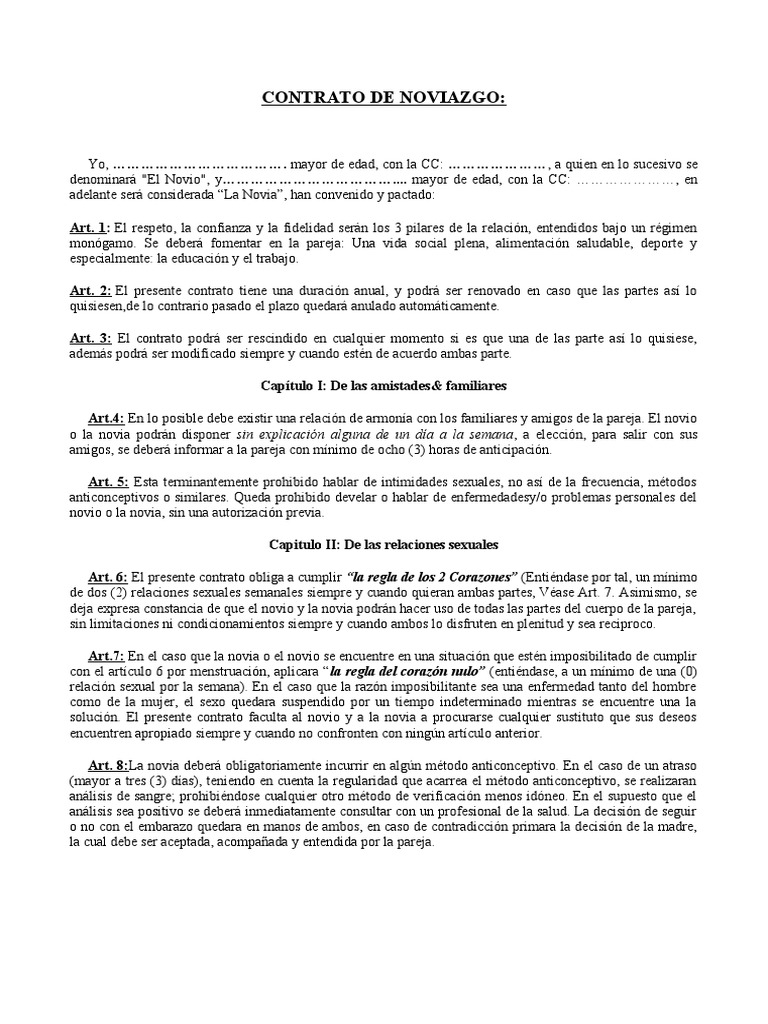 Contrato de noviazgo detalla reglas y expectativas para la relación ...