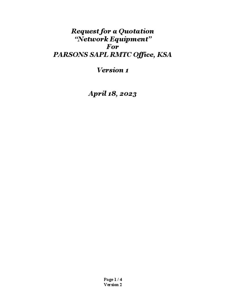 Request For A Quotation "Network Equipment" For Parsons Sapl RMTC Office, Ksa April 18, 2023 ...