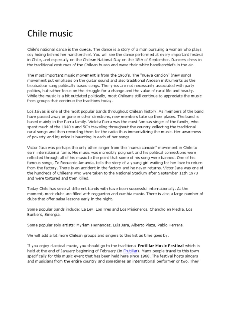 Chile's national dance and nueva canción movement | PDF | Chile | South ...