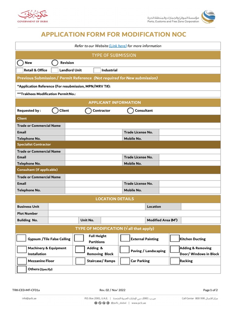TRK-CED-MF-CF01a, Application Form For Modification NOC (Retail, Landlord Unit, Industrial) | PDF