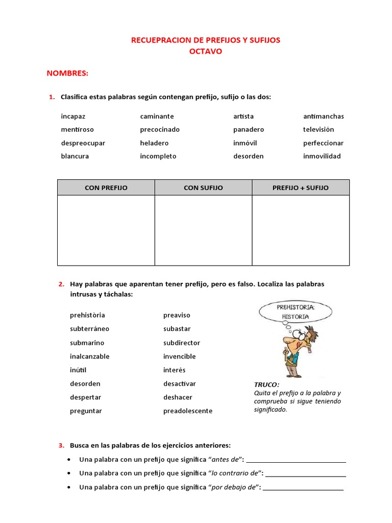 Actividades De Prefijos Y Sufijos Para Sexto Grado