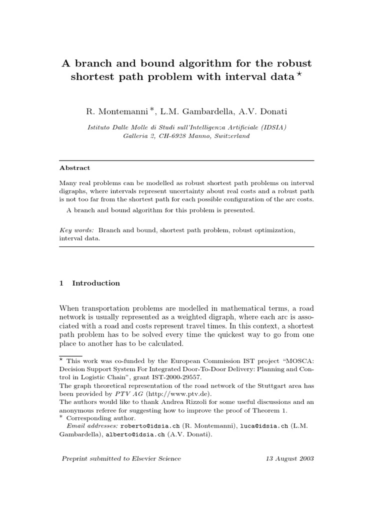 A Branch And Bound Algorithm For The Robust Shortest Path Problem With Interval Data Pdf 