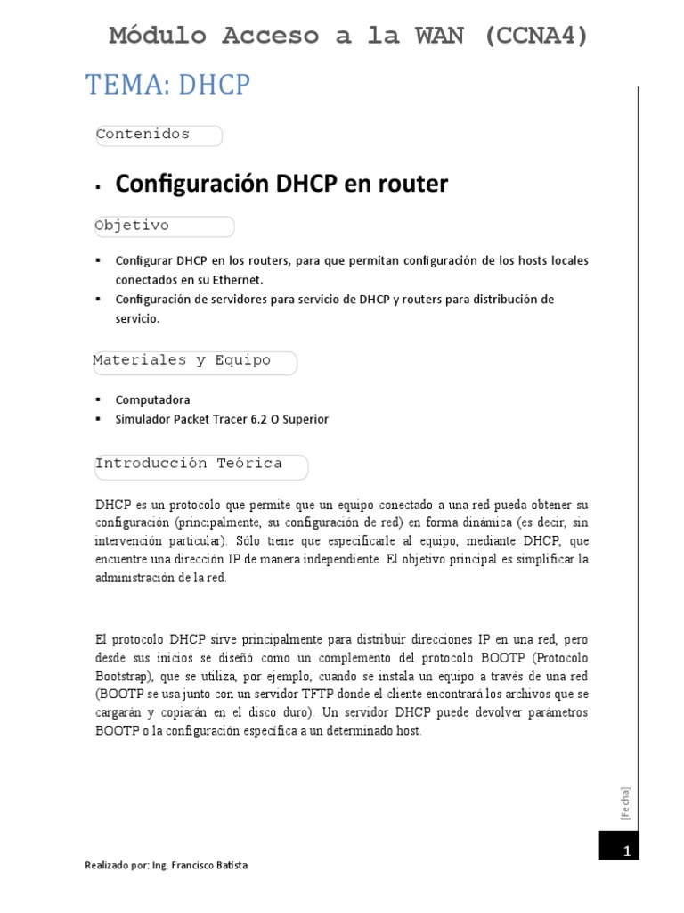 Configuración DHCP en Routers CCNA4 | PDF | Dirección IP | Enrutador (Computación)