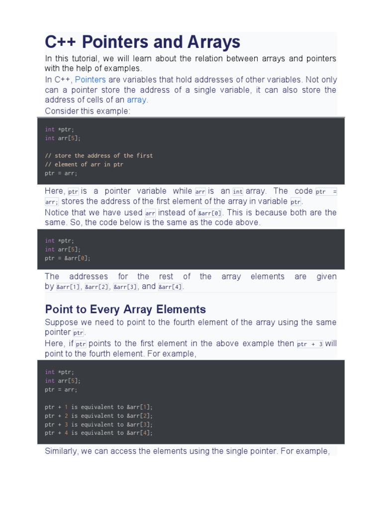 C++ Pointers and Arrays | PDF | Pointer (Computer Programming ... C++ Pointers and Arrays | PDF | Pointer (Computer Programming ...